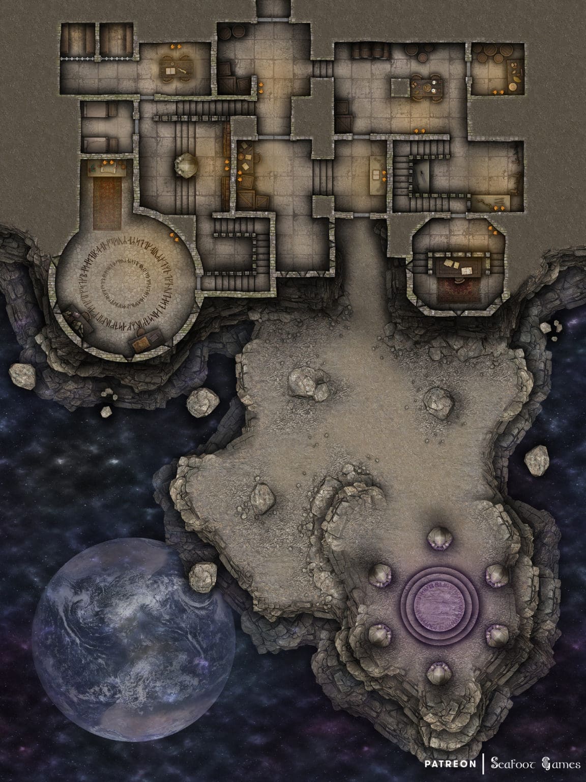 Free TTRPG Battlemap - Orbital Fortress • Seafoot Games
