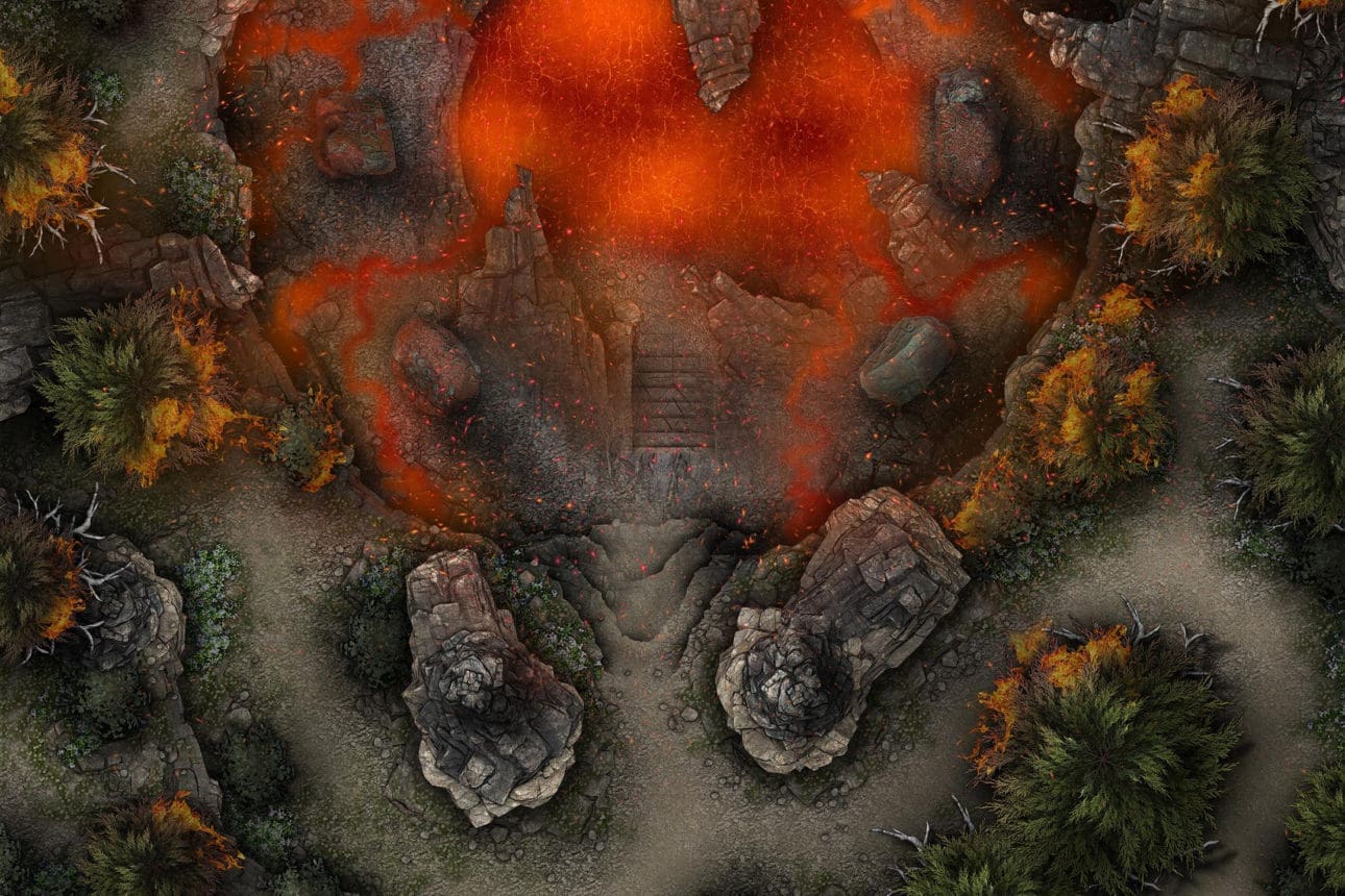 Free TTRPG Battlemap – Rift to the Plane of Fire • Seafoot Games