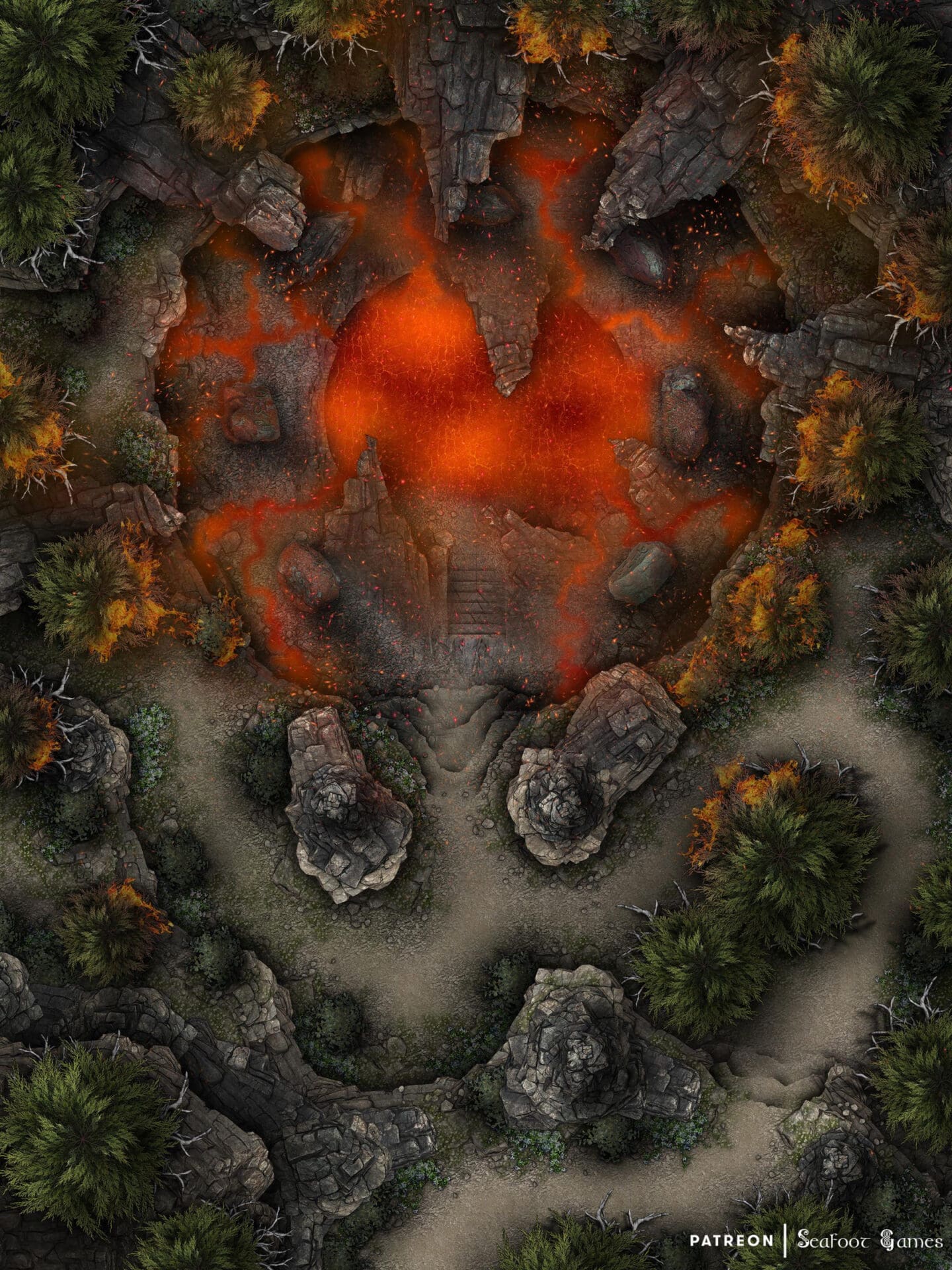 Free TTRPG Battlemap – Rift to the Plane of Fire • Seafoot Games