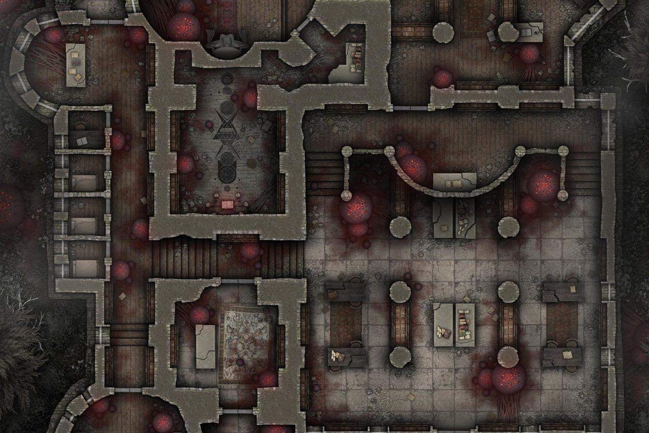 Free TTRPG Battlemap – Shadowlands Library • Seafoot Games