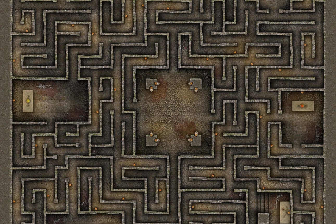 Free TTRPG Battlemap with Adventure – Minotaur's Maze • Seafoot Games