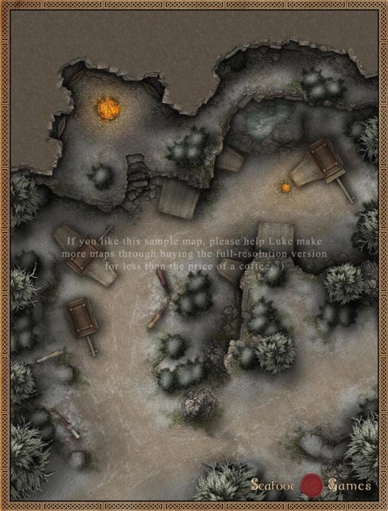 Winter Caravan Camp 40x30 DnD Battlemap with Adventure • Seafoot Games