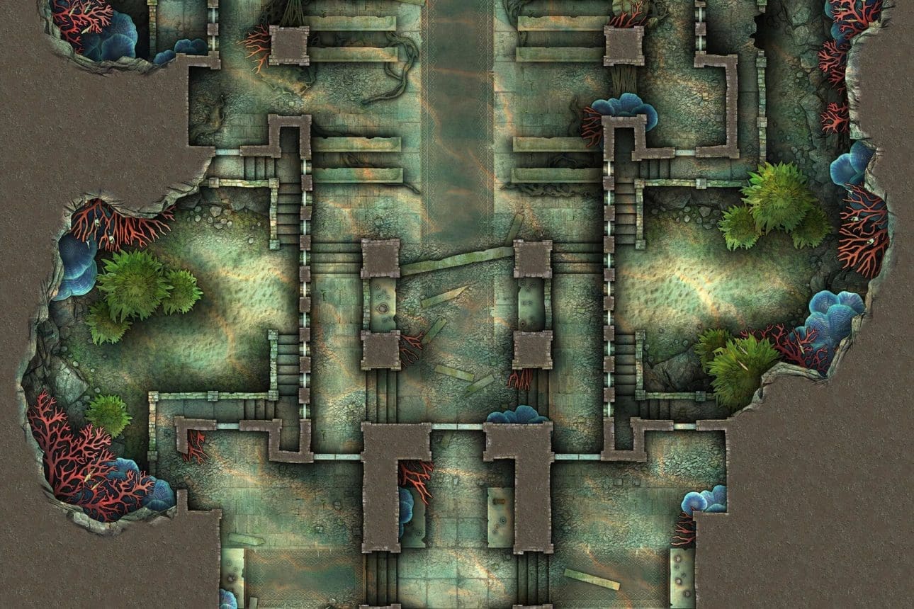 Infested Underwater Temple Ruins Free DnD Battlemap & Adventure