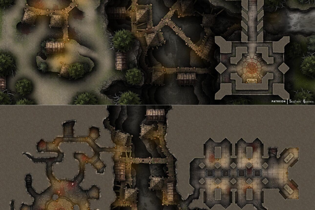 Maneaters Forest Temple Village Free 60x40 Multi-Level DnD Battlemap ...